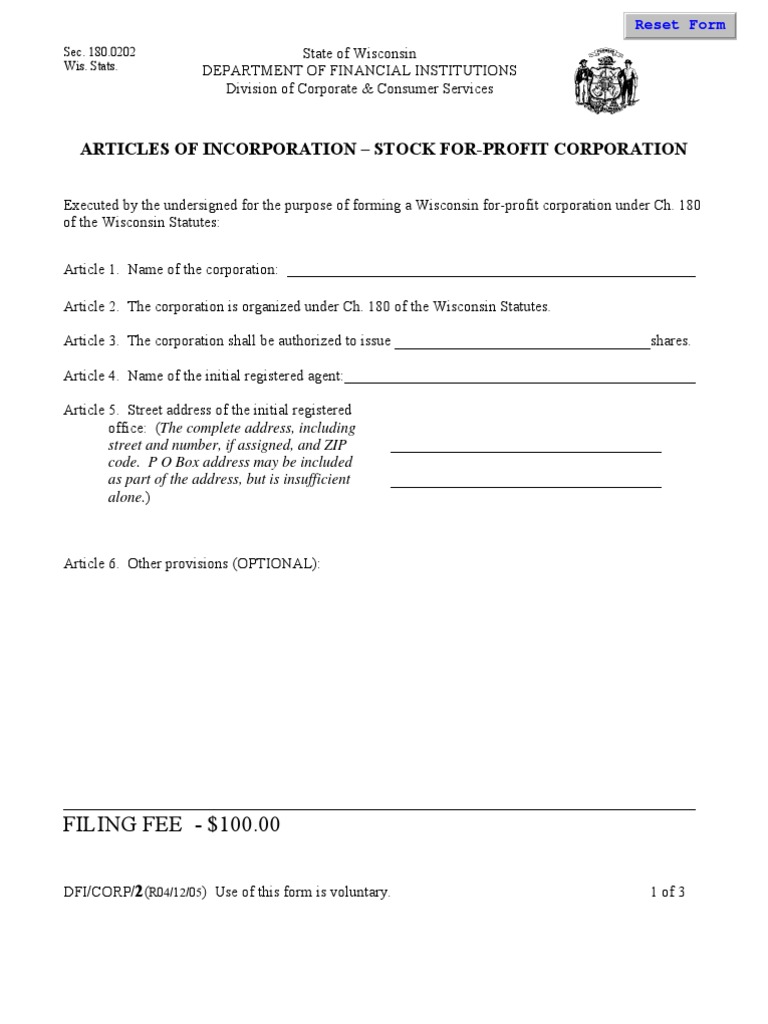 Wisconsin Articles of Incorporation | Registered Agent | Corporations