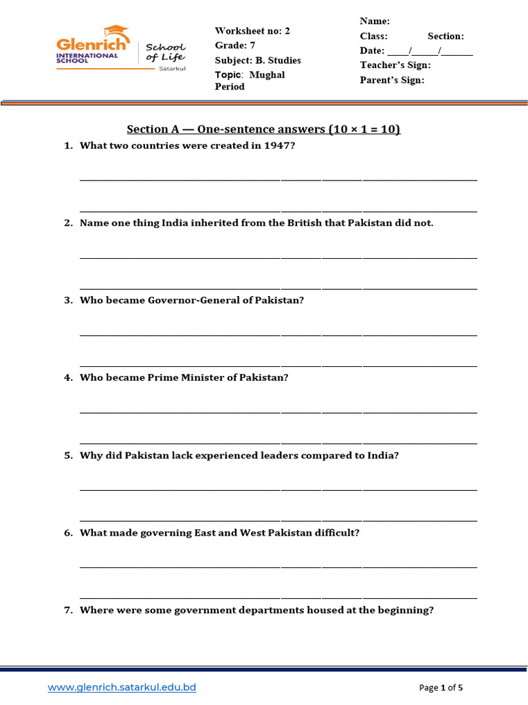 Mughal Period Worksheet (2) (1) | PDF | Pakistan | Chess Openings