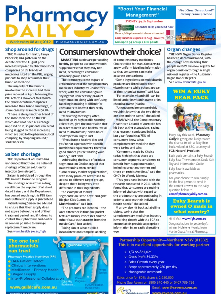 Pharmacy Daily For Wed 08 Aug 2012 - Consumers and Choice, Shopping ...