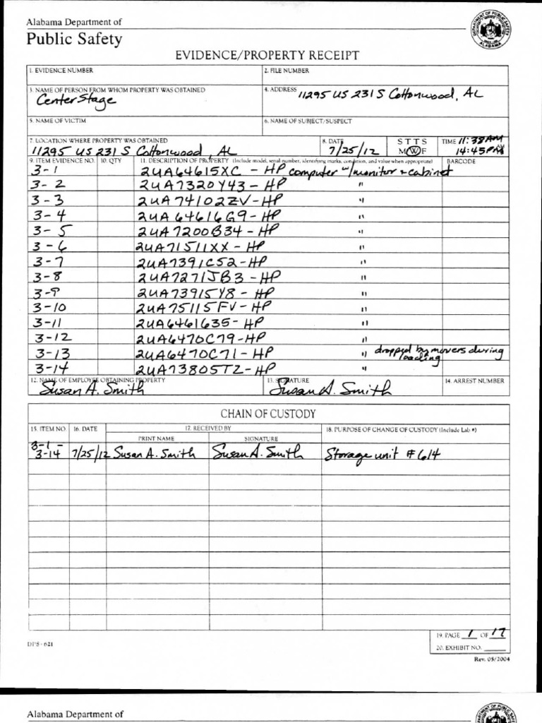 Evidence Property Receipt No 1 Center Stage | PDF