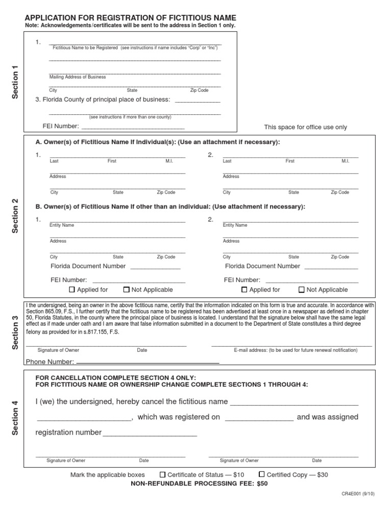 Florida Fictitious Name Registration Form | PDF | Corporations | Ownership