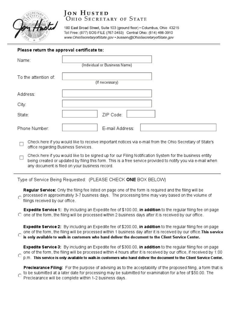 Ohio LLC Name Reservation | PDF | Post Office Box | Cheque