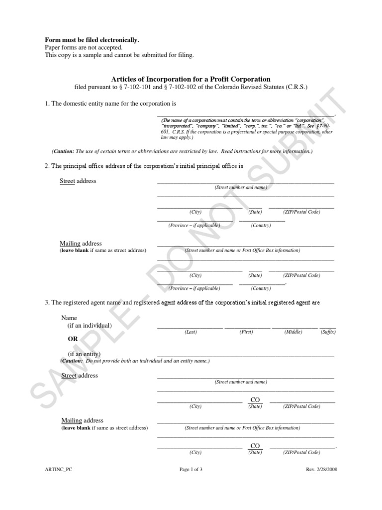 Colorado Articles of Incorporation | PDF | Zip Code | Address (Geography)
