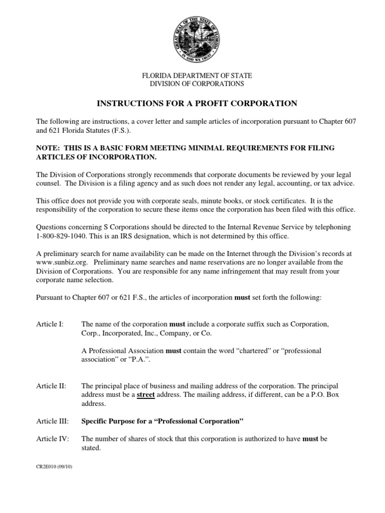 Florida Articles of Incorporation | PDF | Registered Agent | Address ...