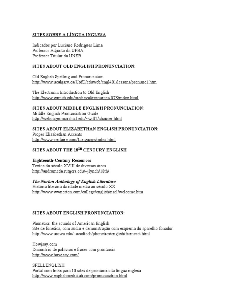 Resources for English Pronunciation | PDF | English Language | Websites