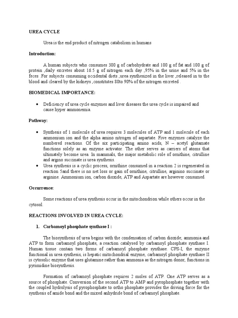 Urea Cycle | PDF | Biosynthesis | Arginine