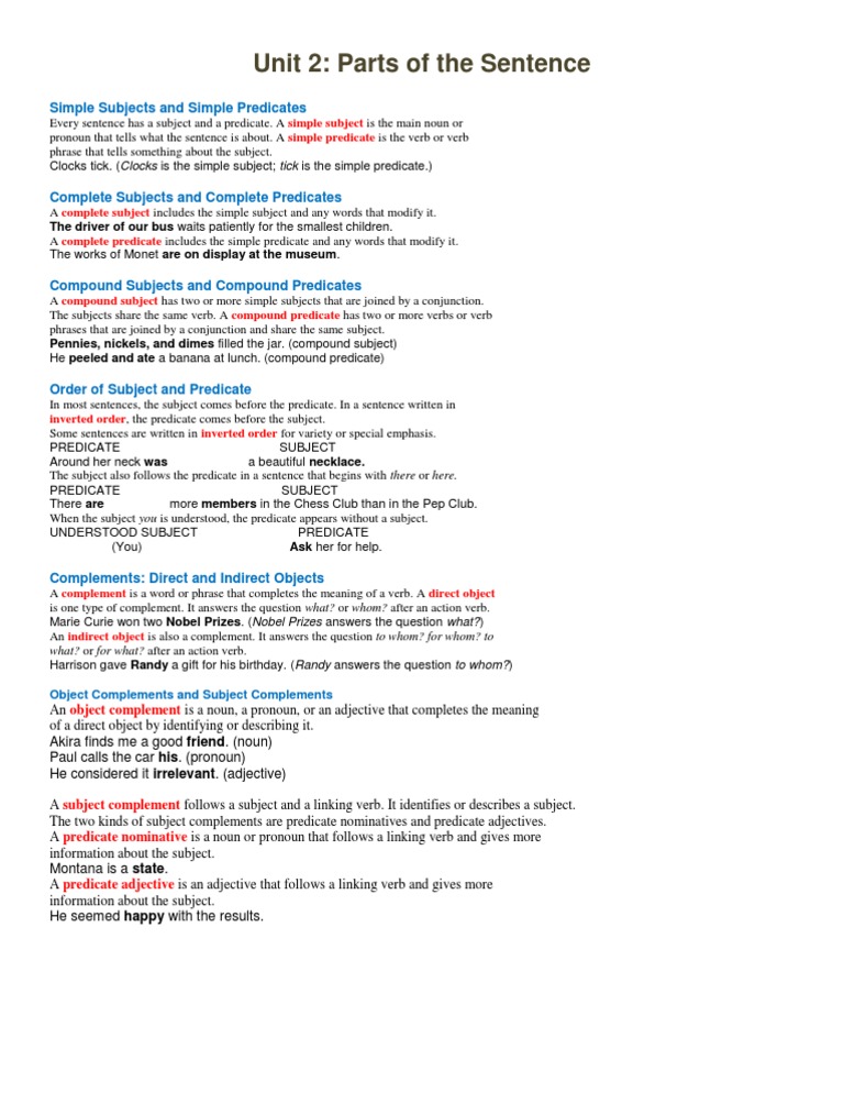 Parts of a Sentance | Subject (Grammar) | Predicate (Grammar)