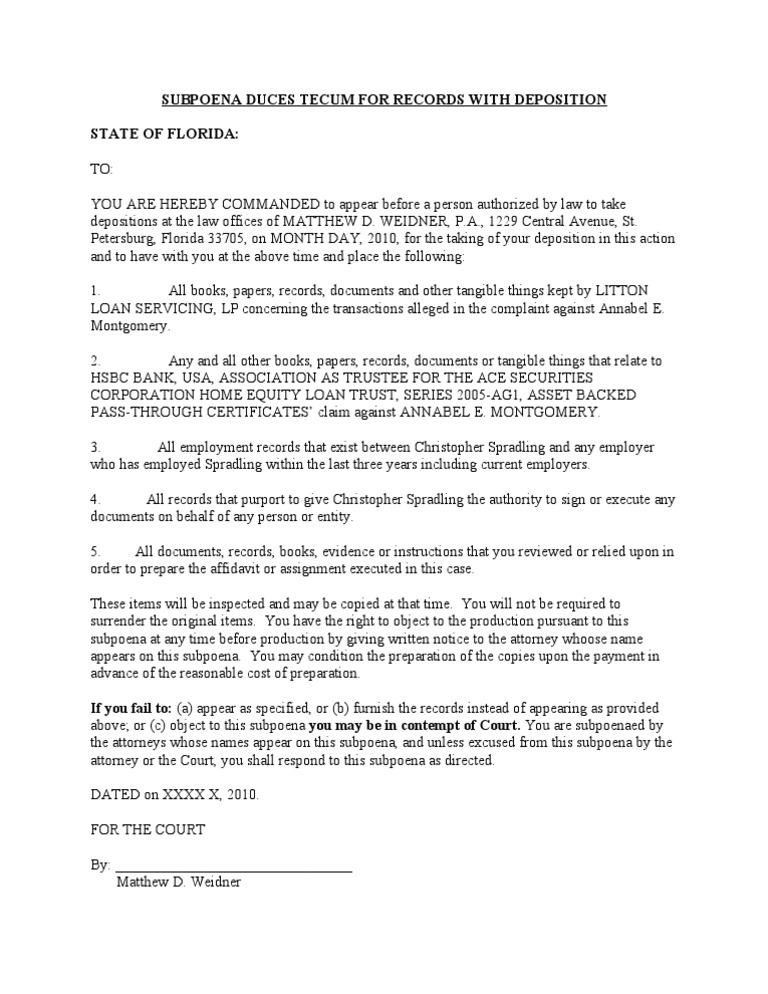 Subpoena Duces Tecum