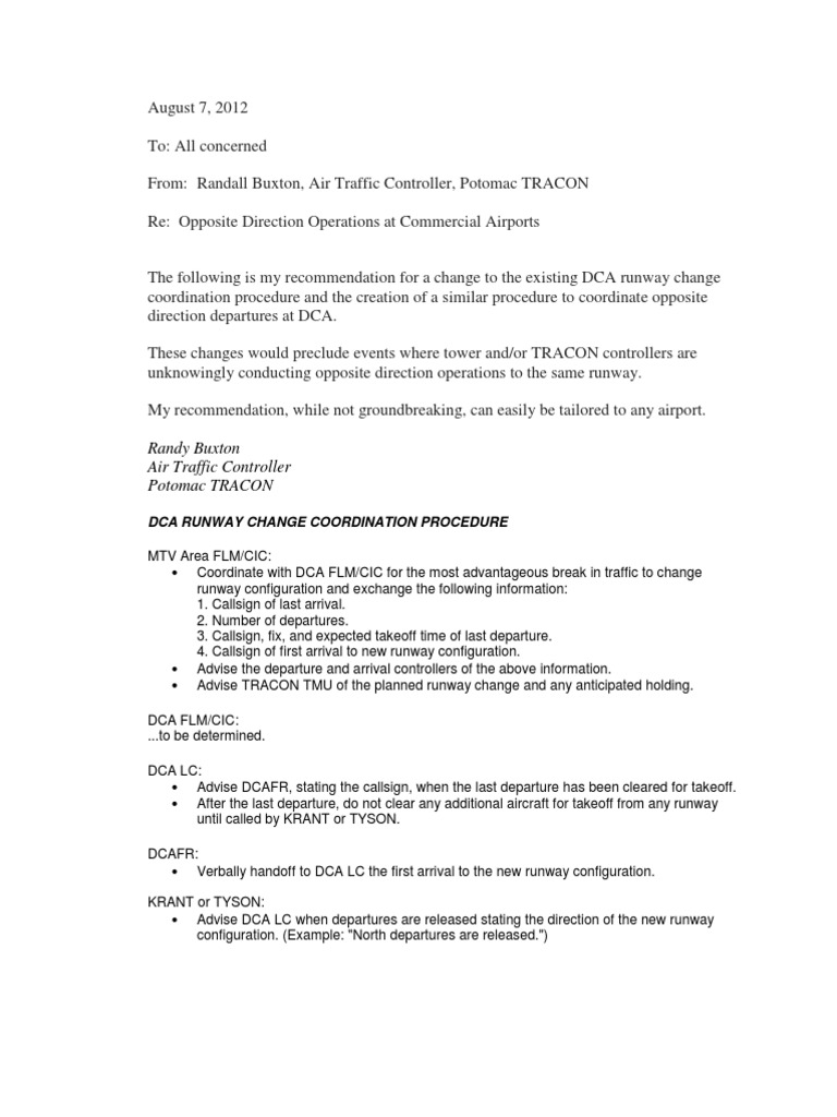 ATC Coordination During Runway Change and Opposite Direction Operations ...