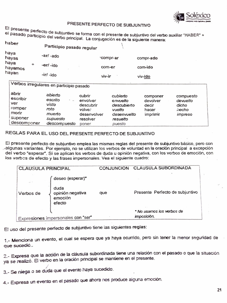 Pretérito Perfecto del Subjuntivo | PDF