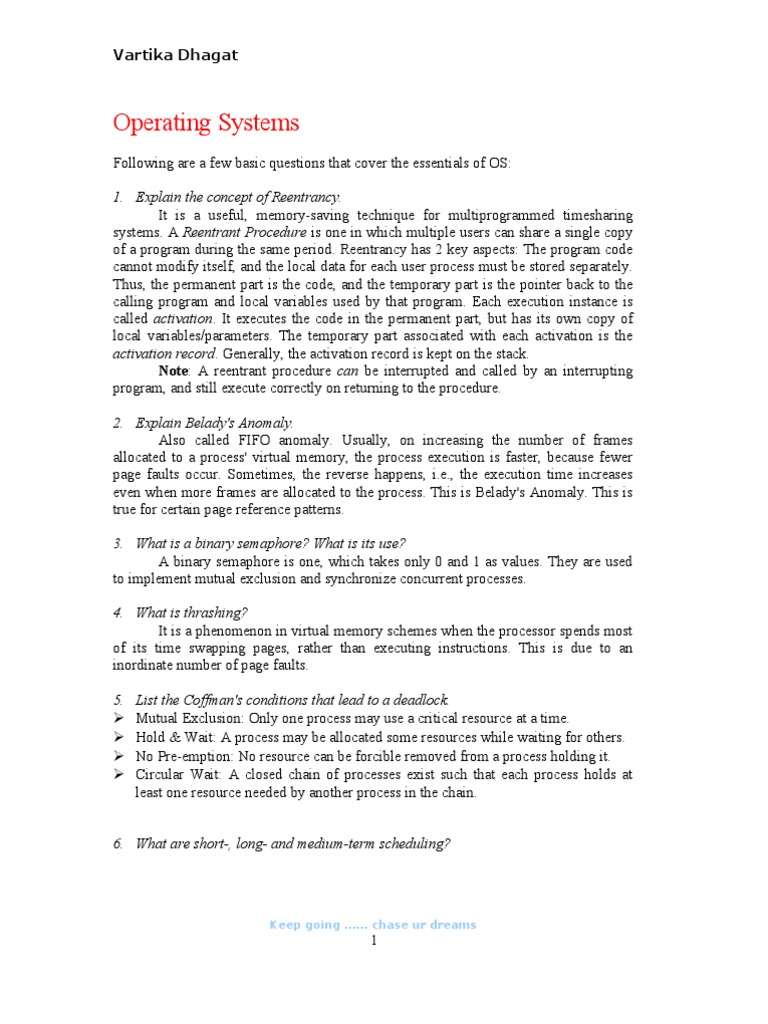 Operating Systems: Vartika Dhagat | PDF | Process (Computing) | Scheduling (Computing)