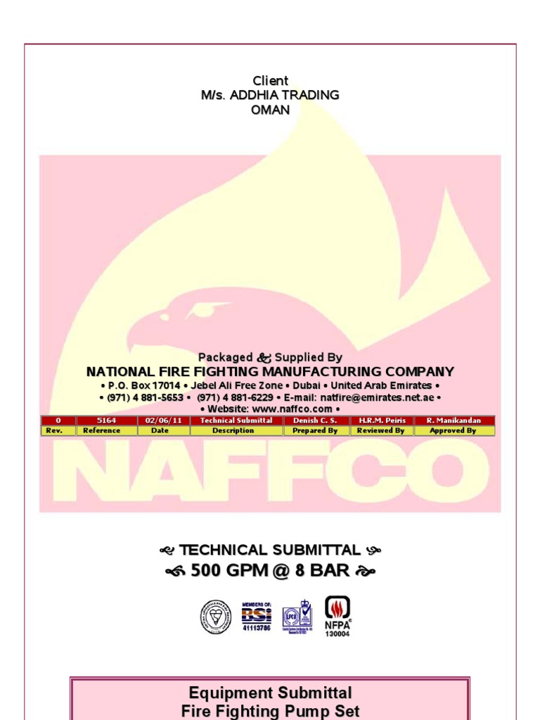 Naffco Fire Pump Set Specification | PDF | Business | Home & Garden
