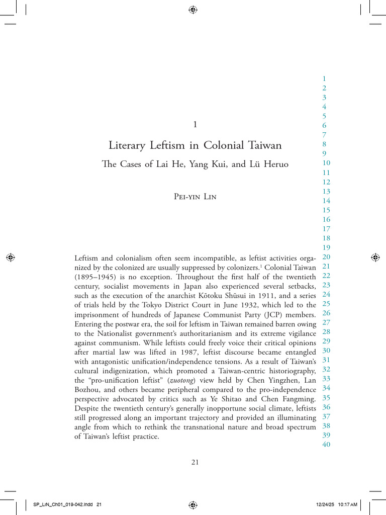 Literary Leftism in Colonial Taiwan | PDF | Taiwan | Left Wing Politics