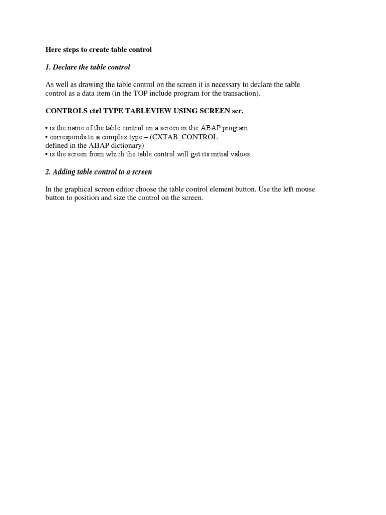 Steps To Create Table Control In SAP ABAP PDF