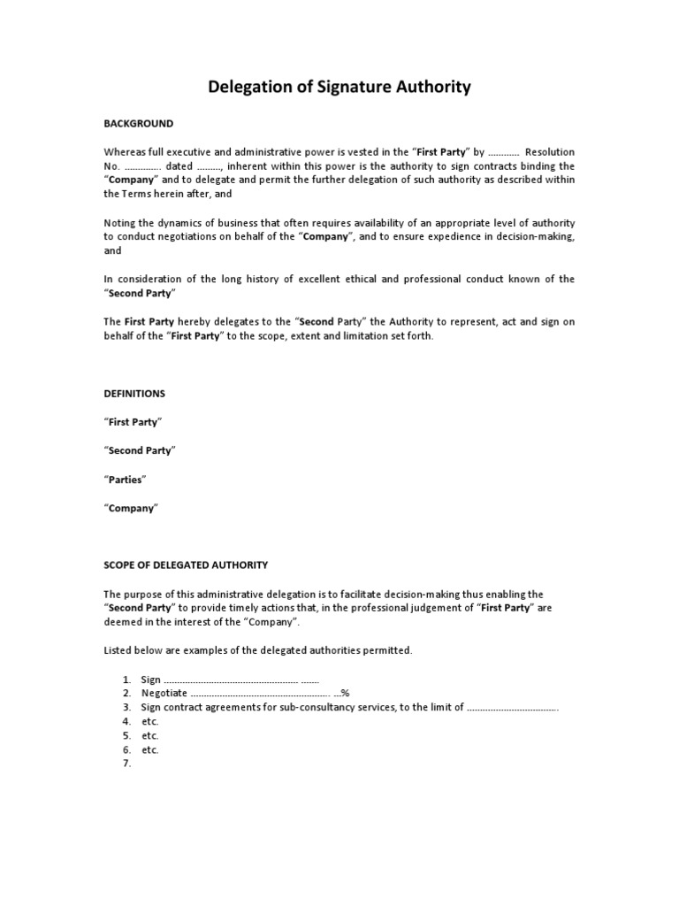 Delegation of Signature Authority | PDF