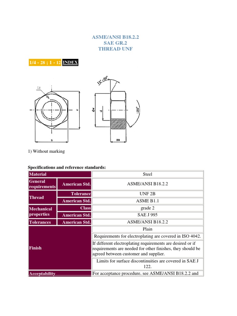ASME 18.2.2 UNF | Mechanical Engineering | Metalworking