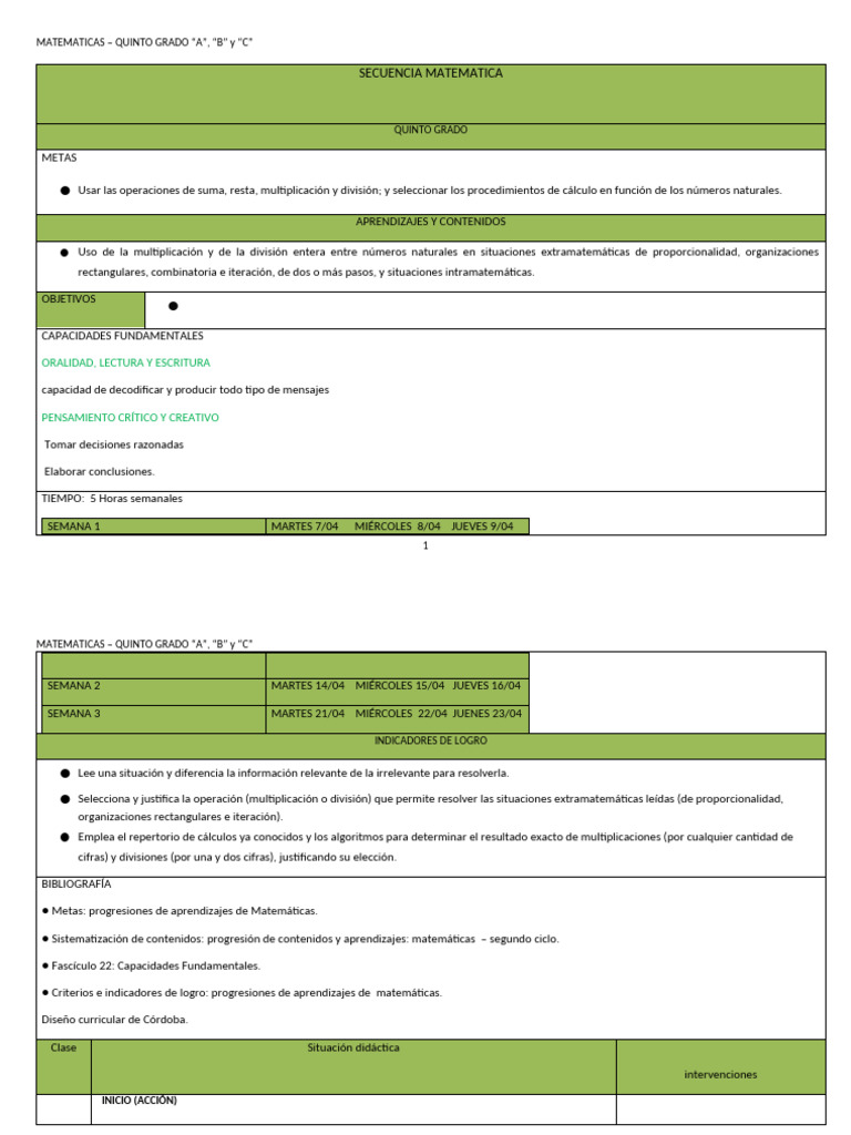 _ABRIL Matemàticas 5TO A, B, C | PDF | División (Matemáticas ...