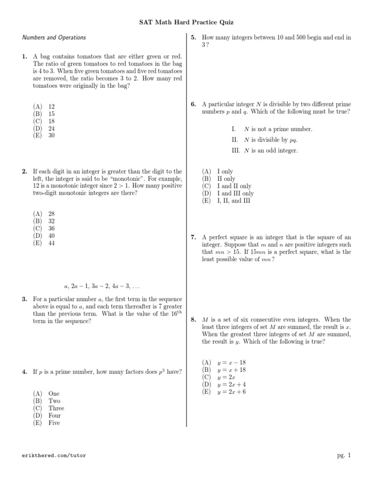 Sat Math Hard Practice Quiz | PDF | Triangle | Circle