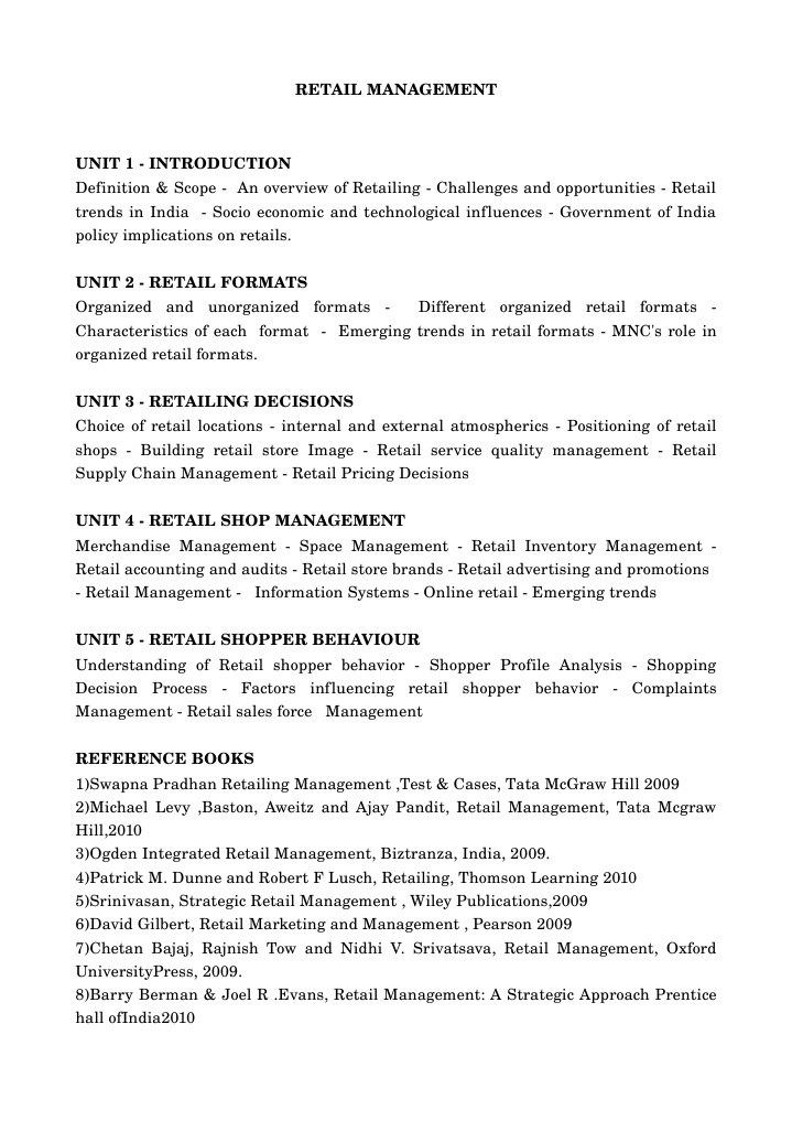 Retail Management Syllabus | PDF | Business