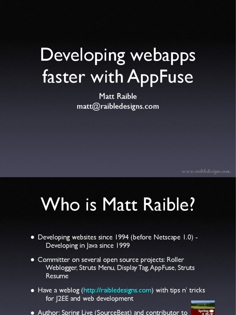 Developing Webapps Faster With Appfuse: Matt Raible | PDF | Java Server Pages | Web Application