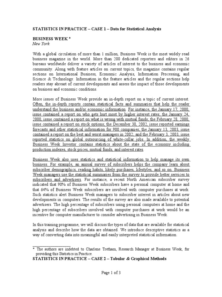 New York: STATISTICS IN PRACTICE - CASE 1 - Data For Statistical ...