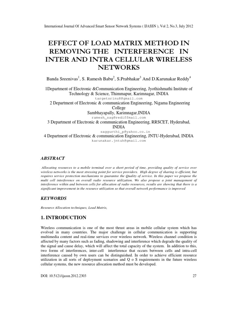 Effect of Load Matrix Method in Removing The Interference in Inter and Intra Cellular Wireless ...
