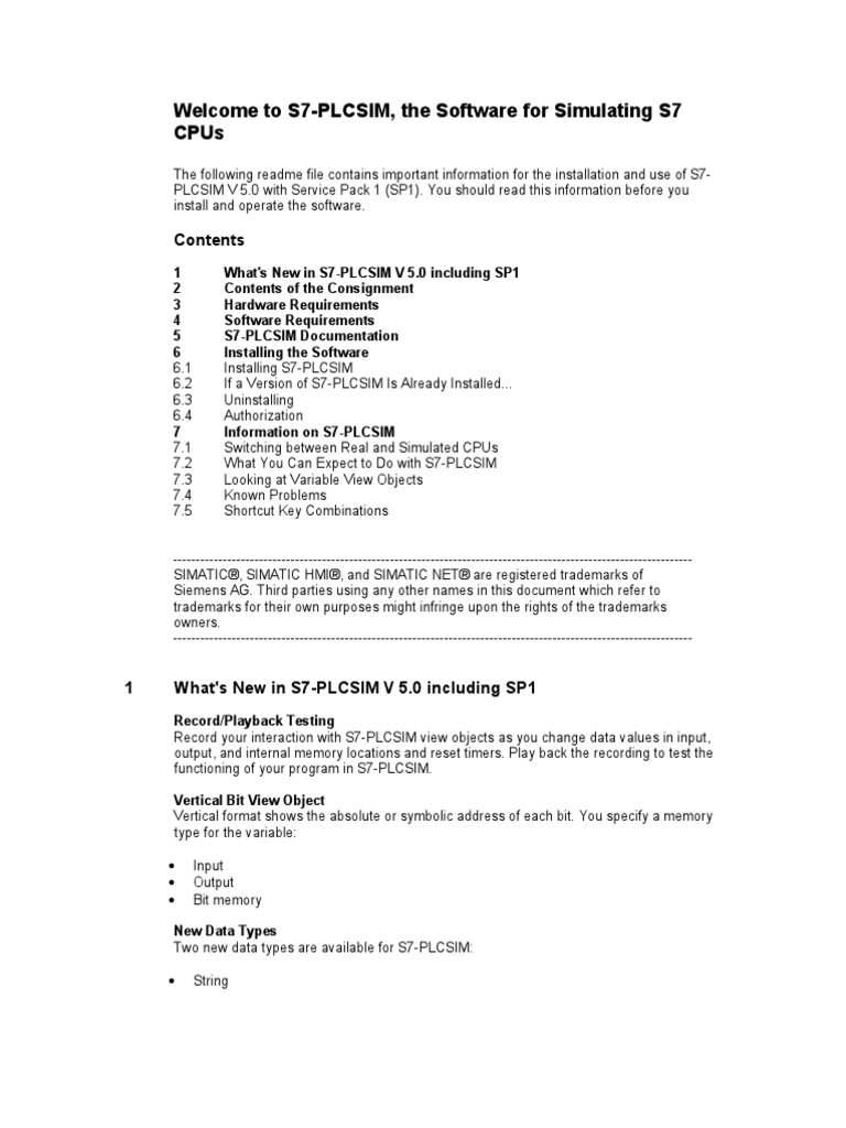Welcome To S7-PLCSIM, The Software For Simulating S7 Cpus | PDF ...