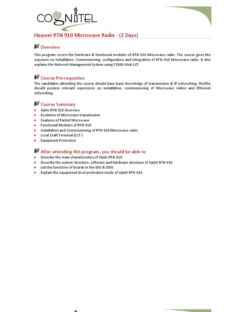 Huawei RTN 910 Microwave Radio (2 Days) | PDF | Computers