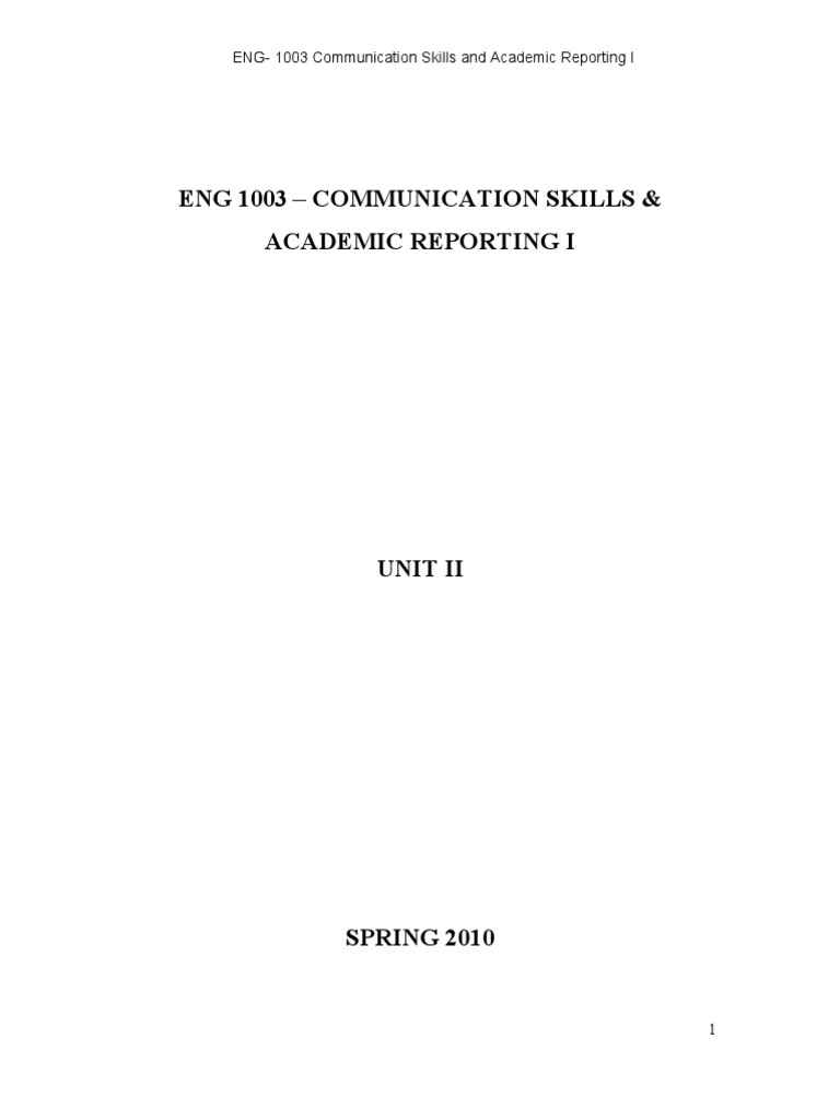 ENG-1003 Communication Skills and Academic Reporting I | PDF ...