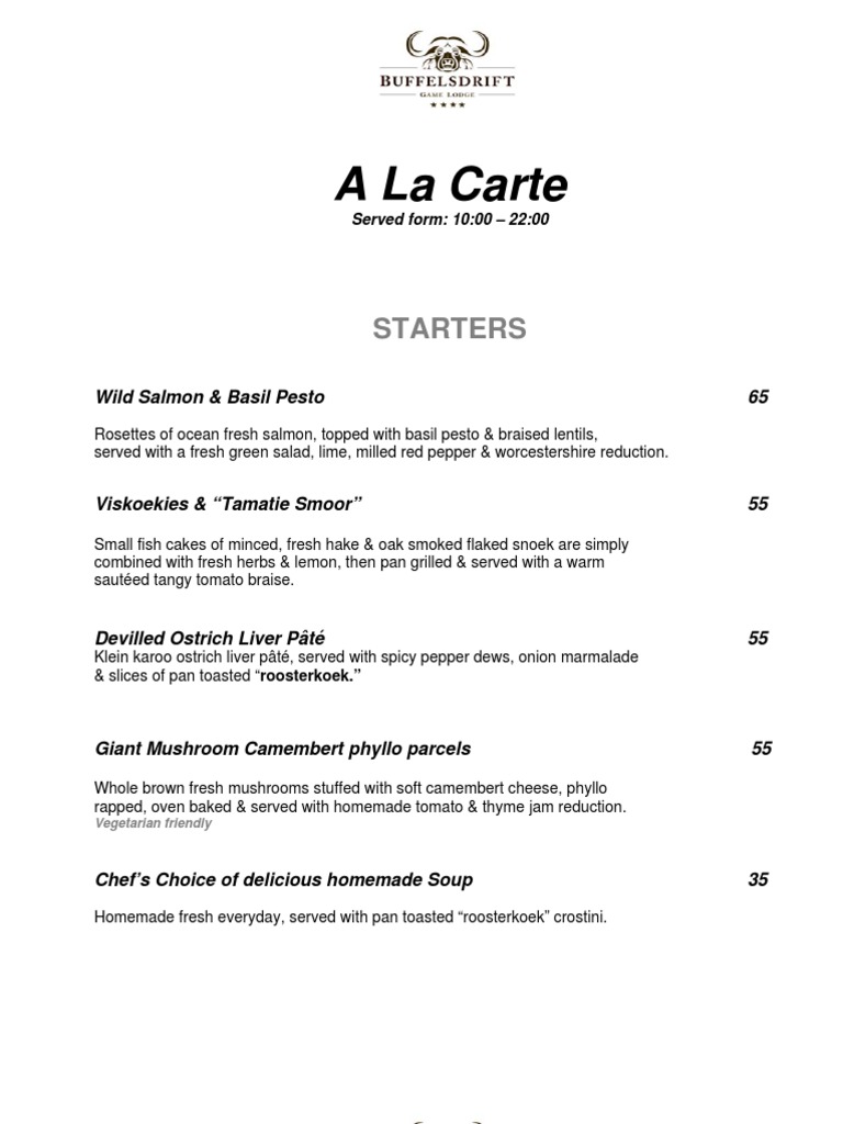 A La Carte: Starters | PDF | Pesto | Salad