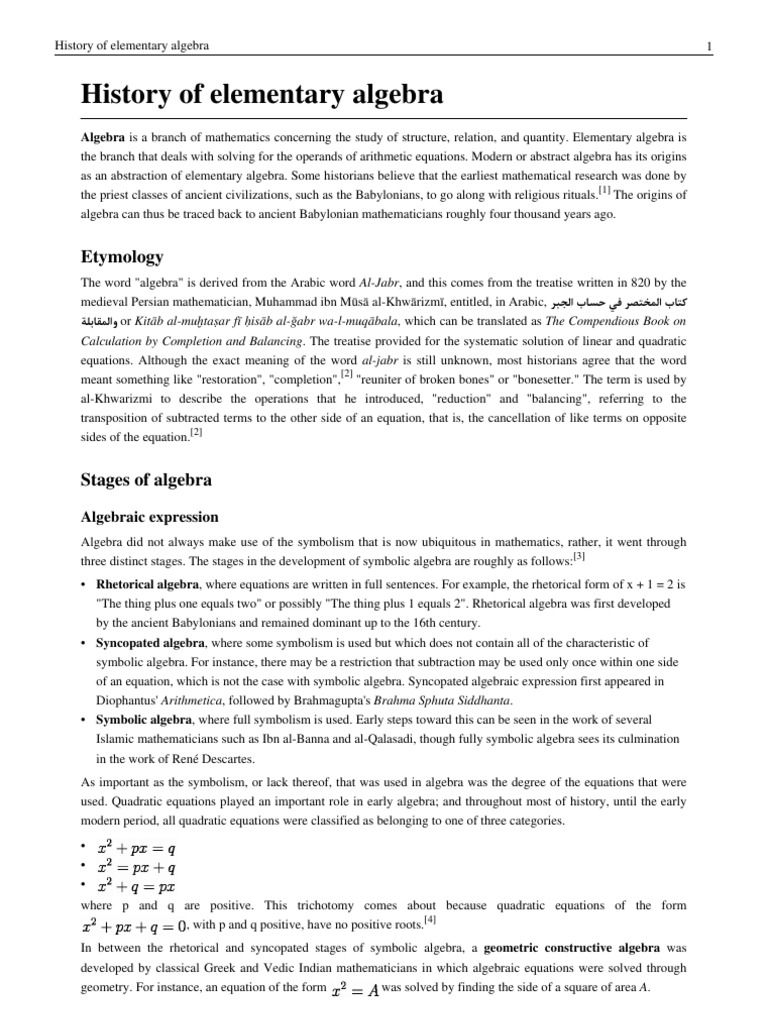 History of Algebra | Algebra | Equations