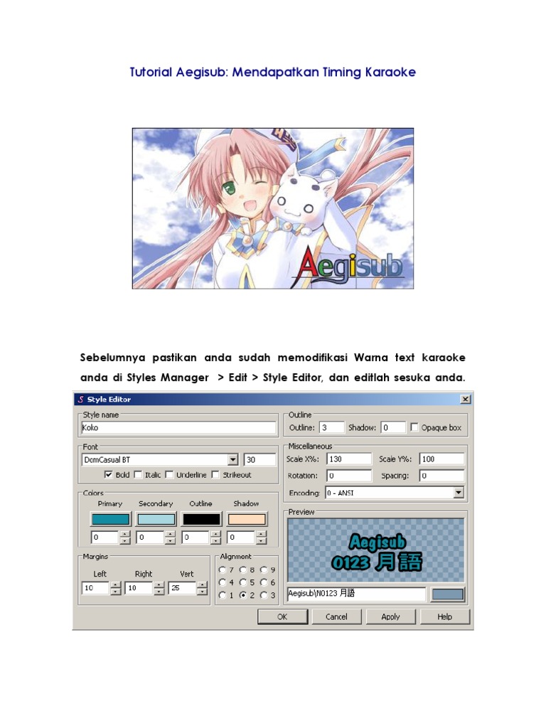 Tutorial Aegisub Mendapatkan Timing Karaoke | PDF
