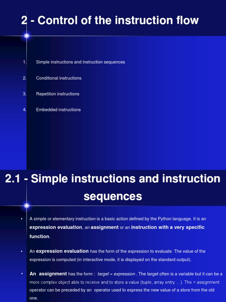 2 - Control of The Instruction Flow: 1. Simple Instructions and ...