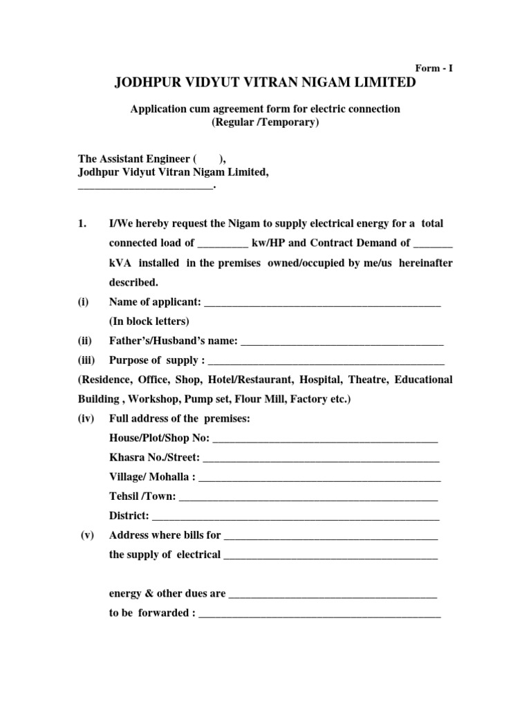 Electricity Connection Form | PDF | Air Conditioning | Watt