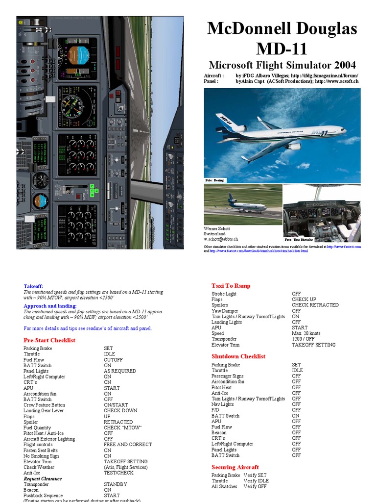 MD-11 Checklists and Procedures: A Comprehensive Reference for the McDonnell Douglas MD-11 ...