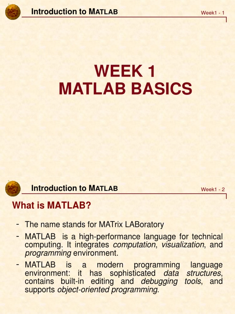 Week 1 Matlab Basics: Introduction To M | PDF | Matlab | Integrated ...