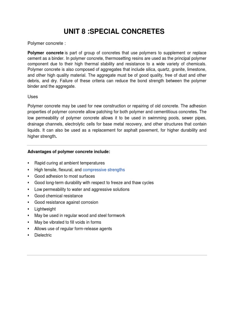 Unit 8 Special Concretes | PDF | Concrete | Engineering