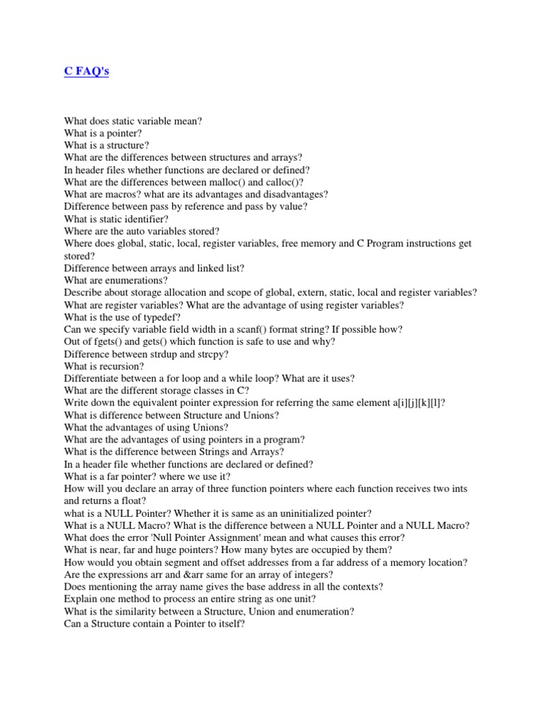 C Faq | PDF | Pointer (Computer Programming) | C (Programming Language)