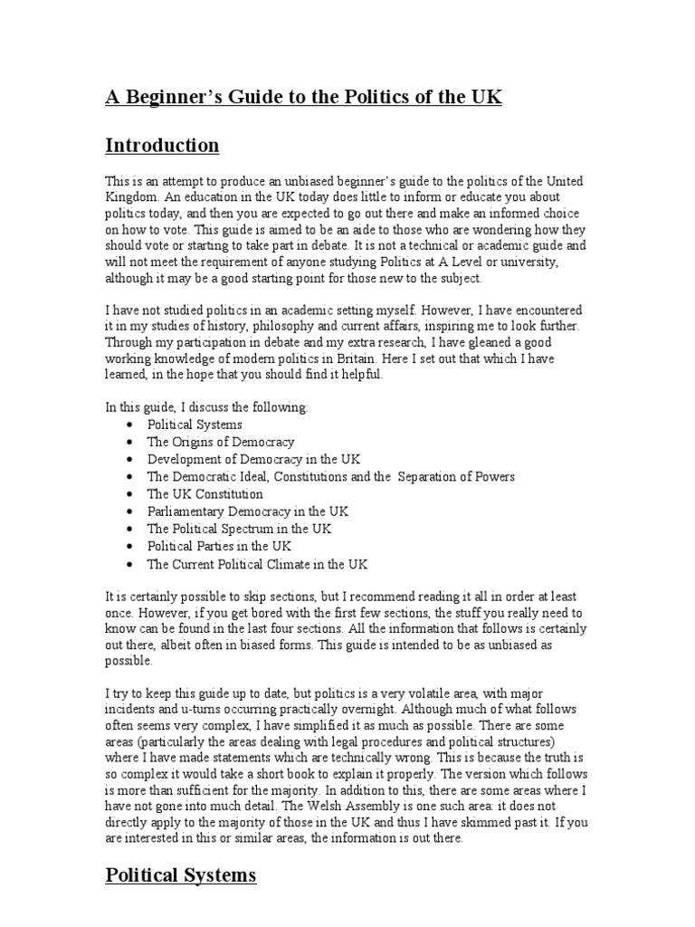 A Beginners Guide To Politics | PDF | Parliament Of The United Kingdom ...