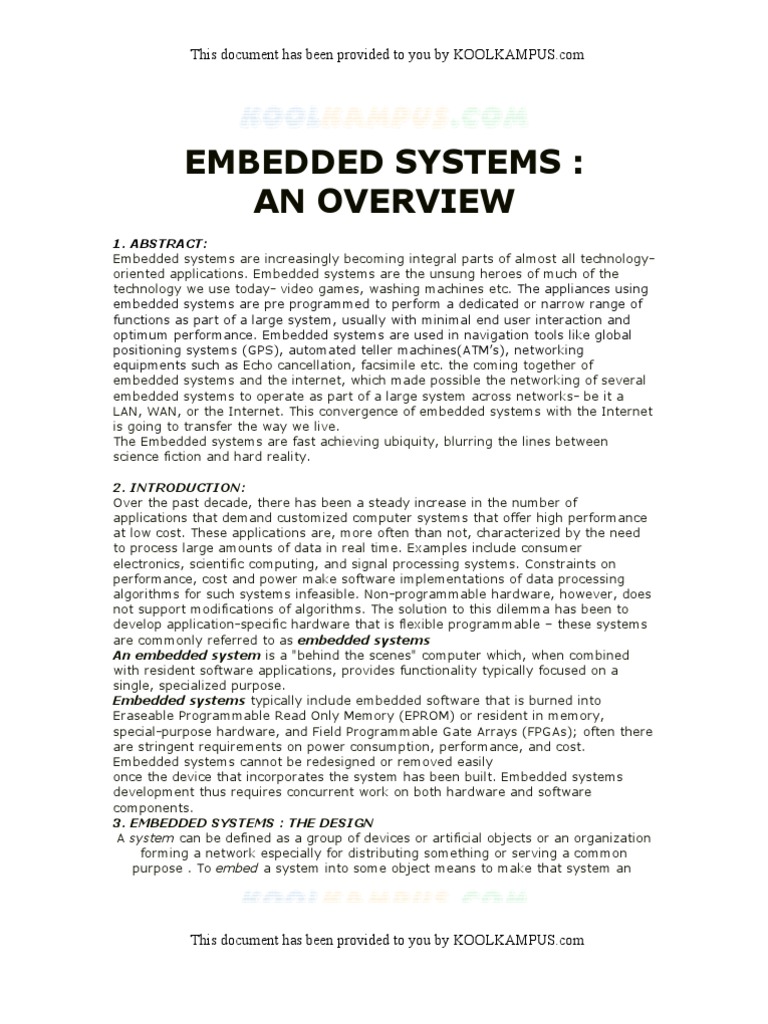Embedded Systems: An Overview: 1. Abstract | PDF | Embedded System ...