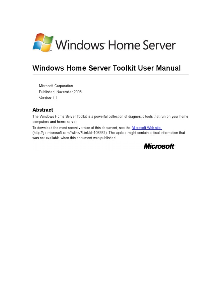 Windows Home Server Toolkit User Manual: Microsoft Web Site | PDF | Microsoft Windows | Command ...