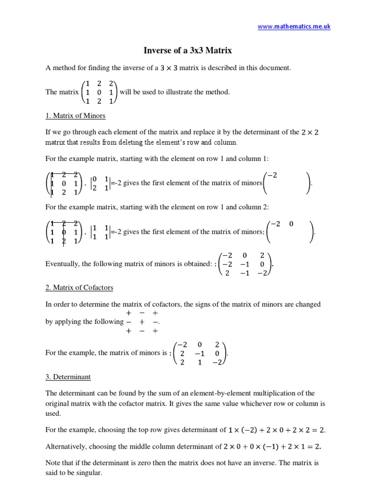 Inverse of a 3x3 Matrix Explained | PDF