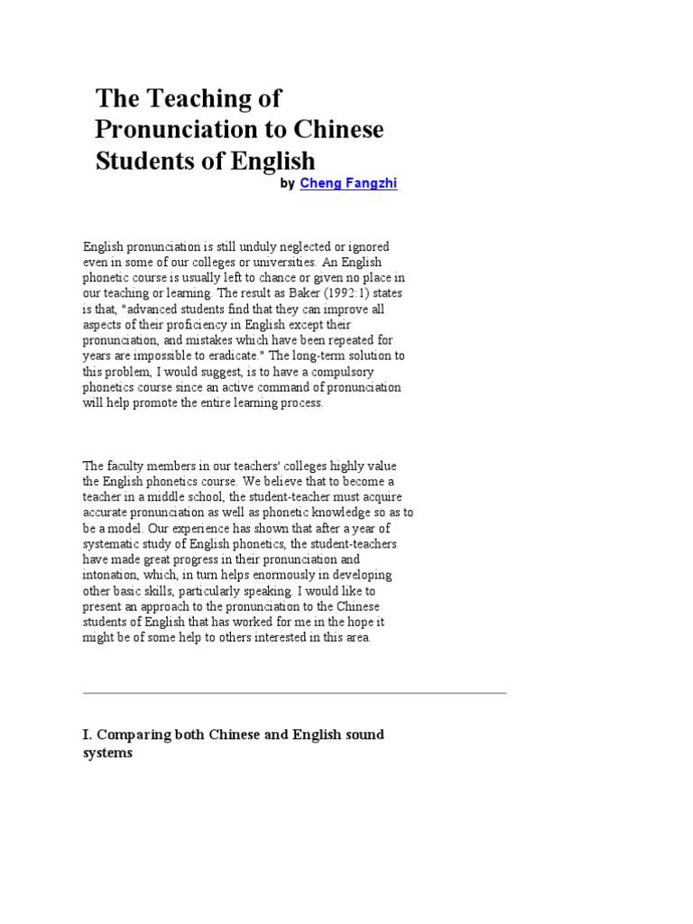 The Teaching of Pronunciation To Chinese Students of English | PDF ...