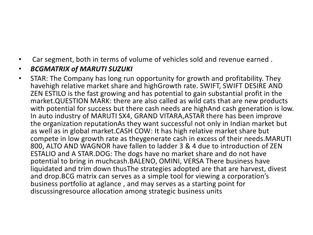 Maruti Suzuki's BCG Matrix Analysis | PDF