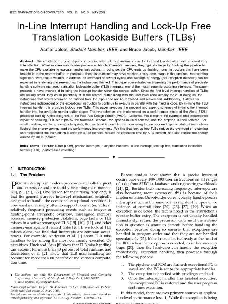 In-Line Interrupt Handling and Lock-Up Free Translation Lookaside ...