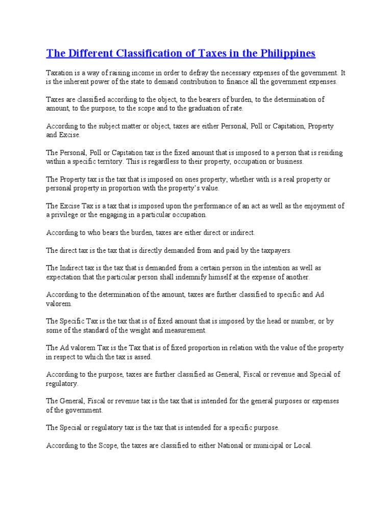 Tax Classifications in the Philippines | PDF | Public Economics ...
