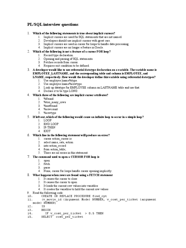 Plsql Questions Pdf Plsql Areas Of Computer Science 7641