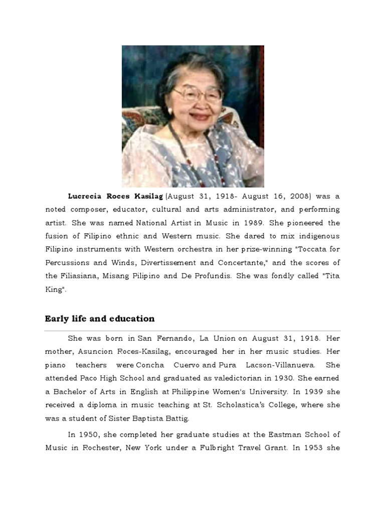 Lucrecia Roces Kasilag | Performing Arts | Entertainment