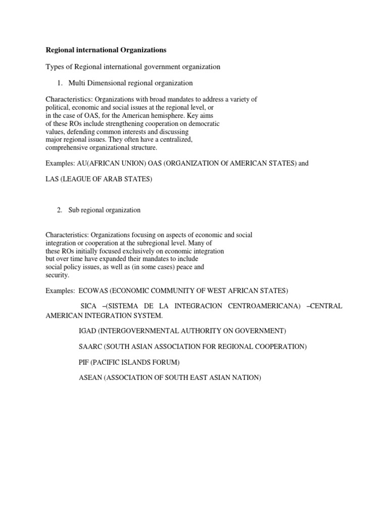 Regional International Organizations | PDF | Competitiveness | Economies