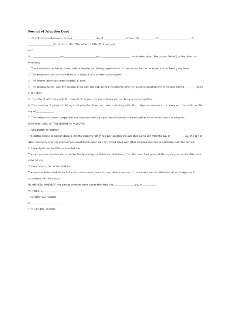 Format of Adoption Deed | PDF